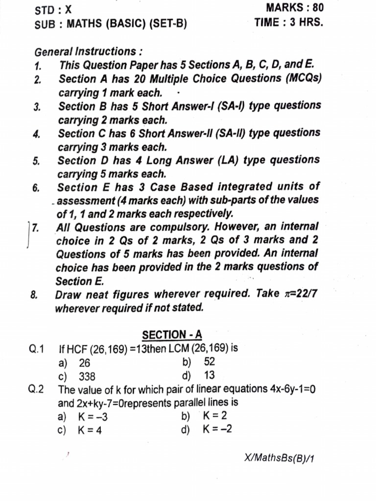 Class 10th Maths Basic SQP (CBSE 2022 - 23) | PDF | Circle | Numbers