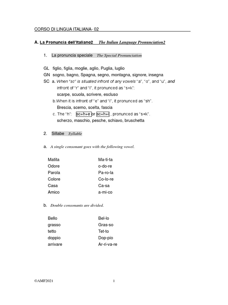 Italian Diction 02 | PDF | Stress (Linguistics) | Syllable