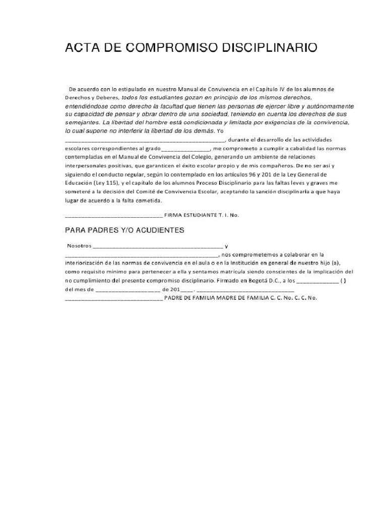 Acta de Compromiso Por Indisciplina | PDF
