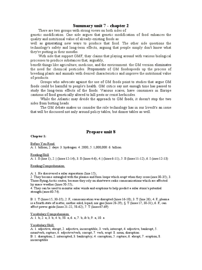 Summary Unit 7 and Prepare Unit 8 | PDF | Genetically Modified Food ...