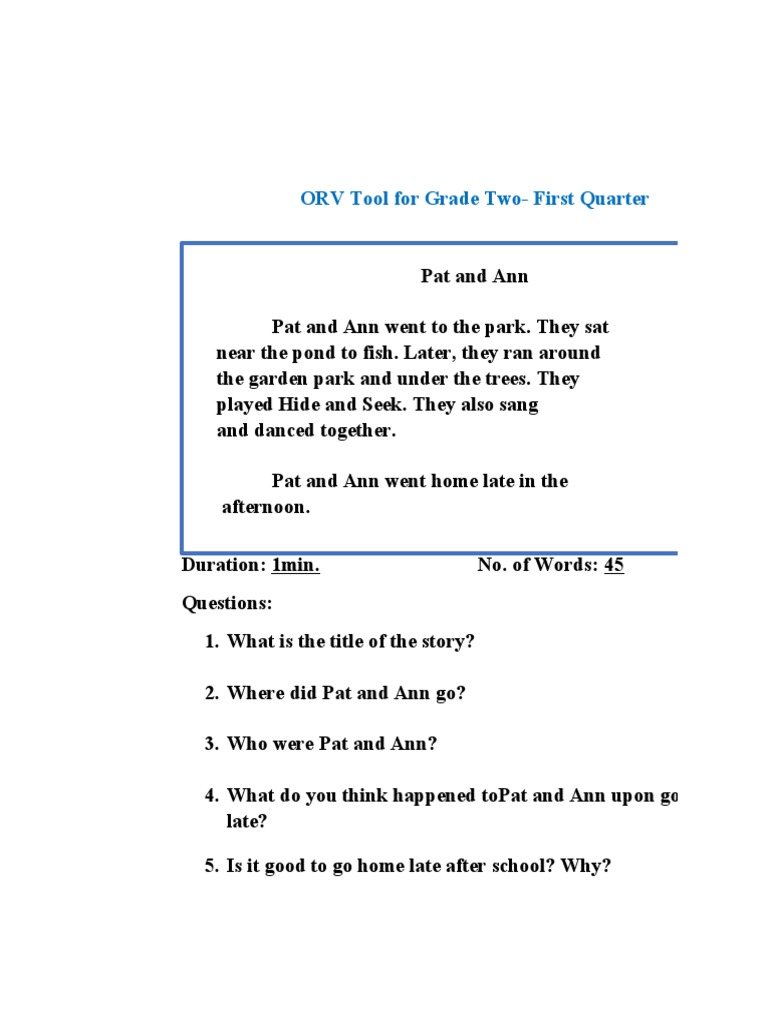 1st Quarter ORV Tool | PDF