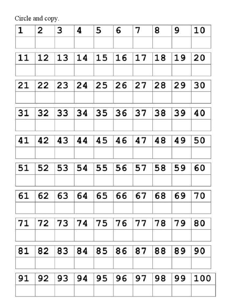 Number Chart Copy and Write. | PDF