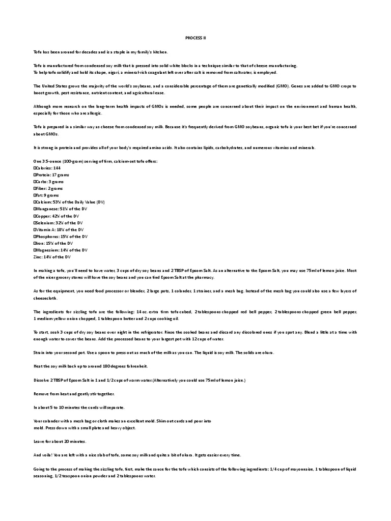 Tofu Process | PDF | Tofu | Genetically Modified Organism