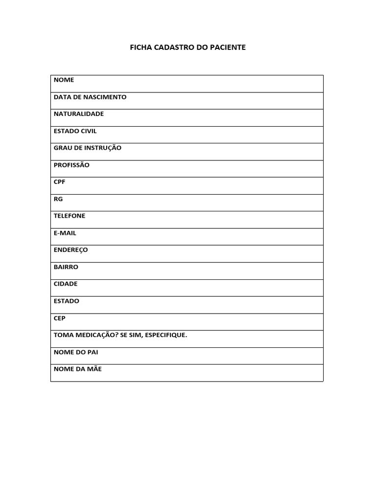 Ficha Cadastro Do Paciente | PDF
