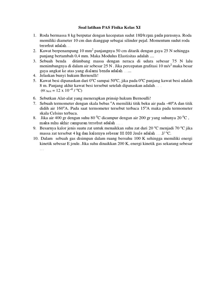 Soal Latihan PAS Fisika Kelas XI | PDF