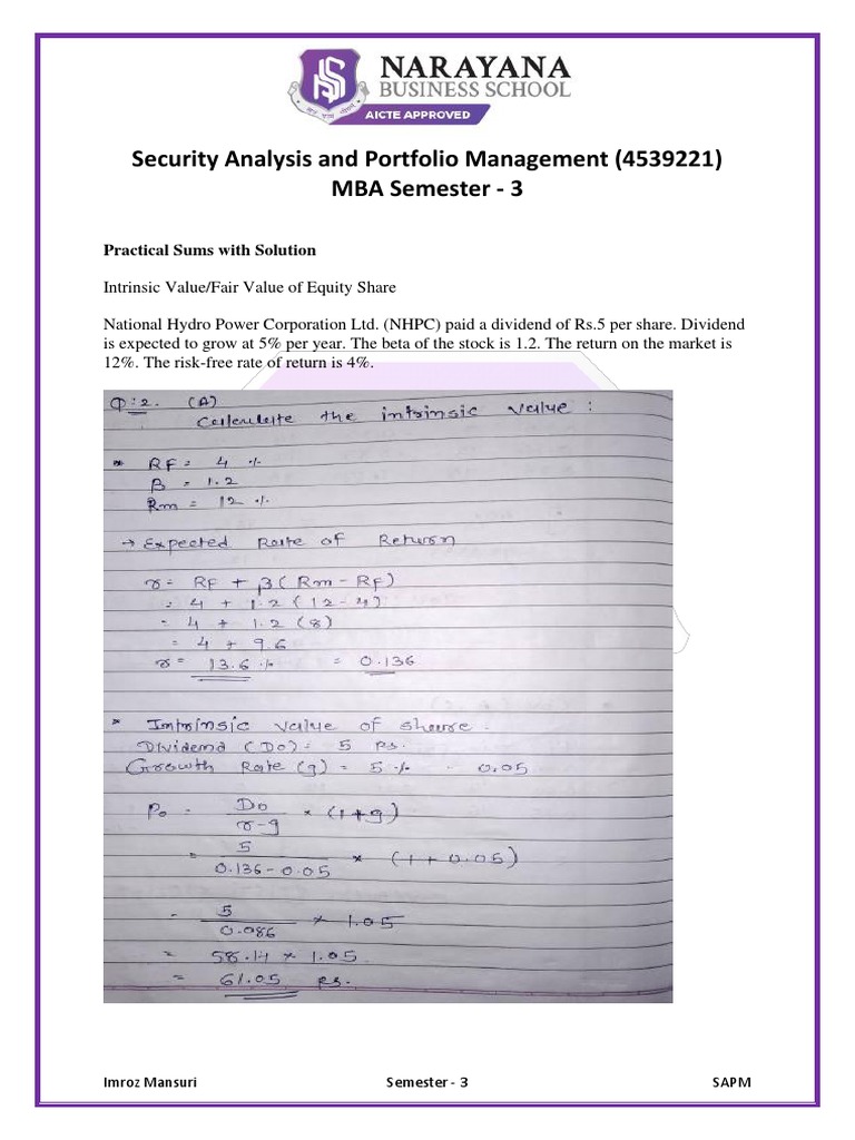 Practical Sums SAPM MBA | PDF