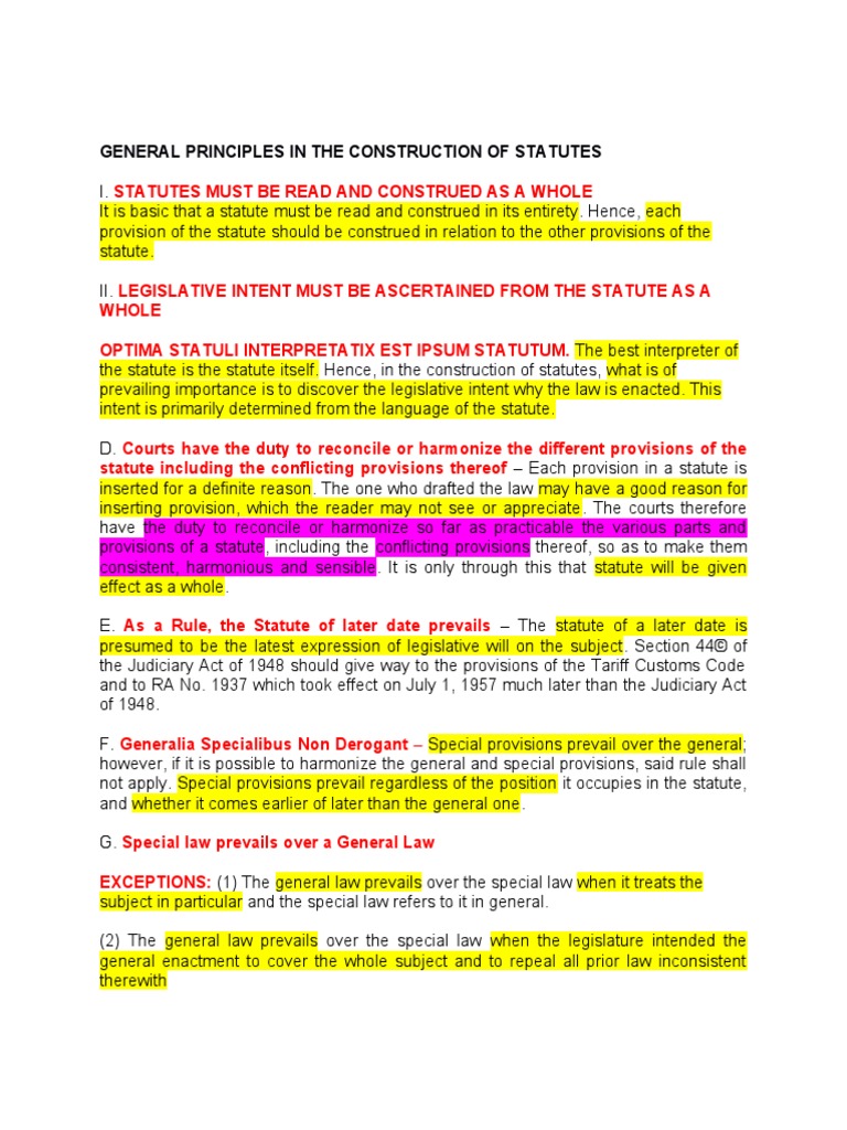 General Principles in The Construction of Statutes | PDF | Statutory ...