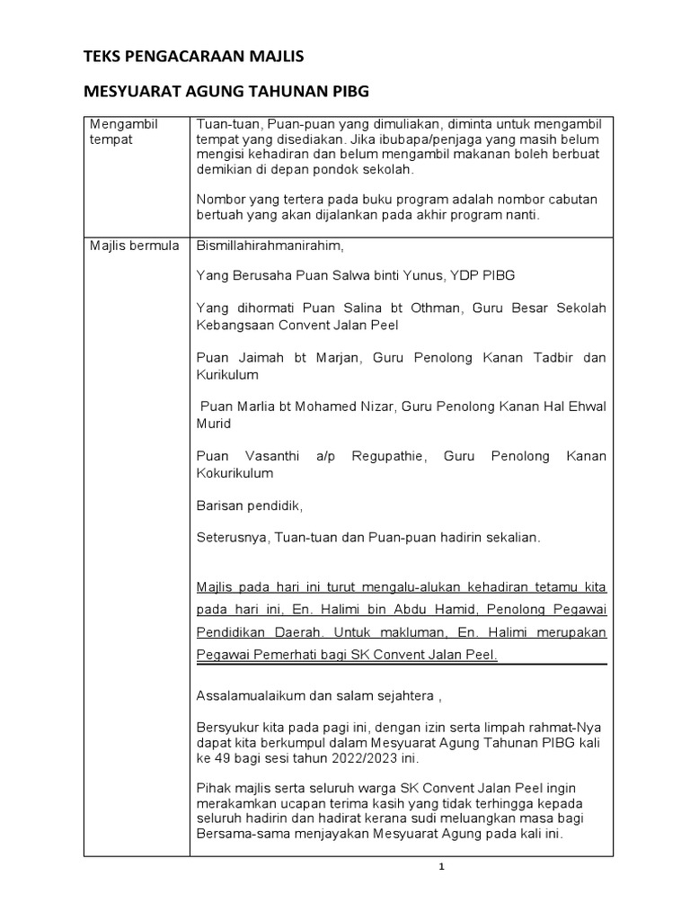 Teks Pengacaraan Majlis Pibg 2022 | PDF