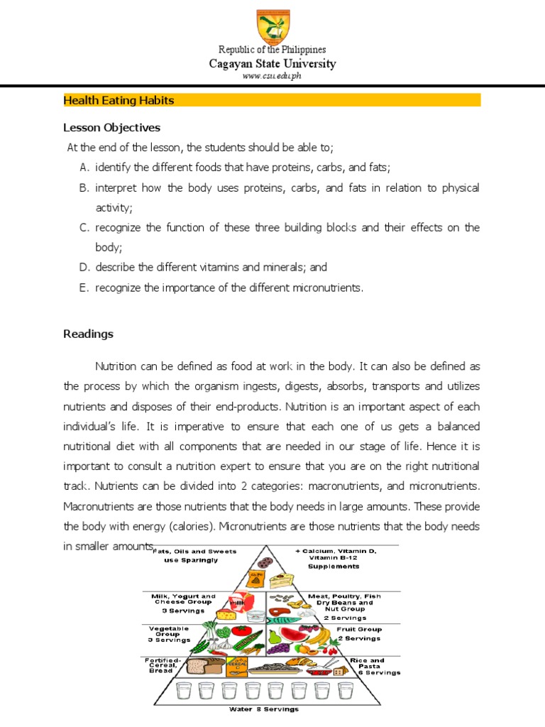 Health-Eating-Habit Physical Education | Download Free PDF | Nutrients ...