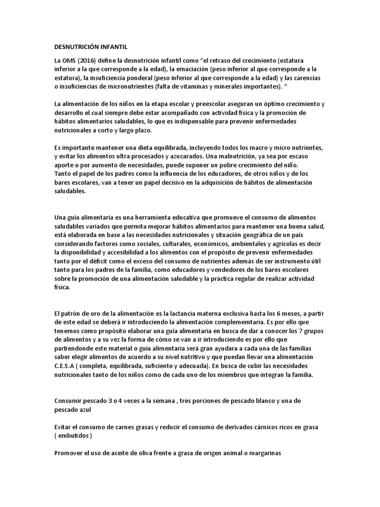 Desnutrición Infantil Abc Pdf Desnutrición Alimentos