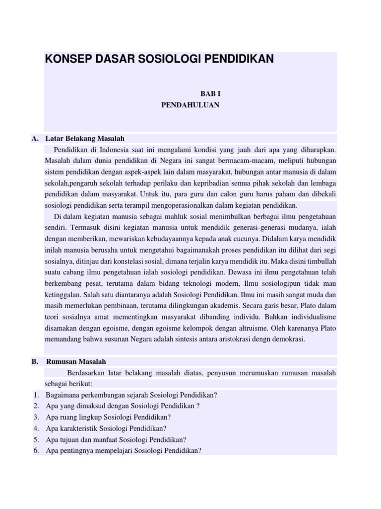 Konsep Dasar Sosiologi Pendidikan | PDF