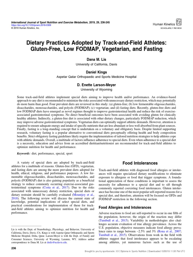 Dietary Practices Adopted by Track-and-Field Athletes: Gluten-Free, Low ...