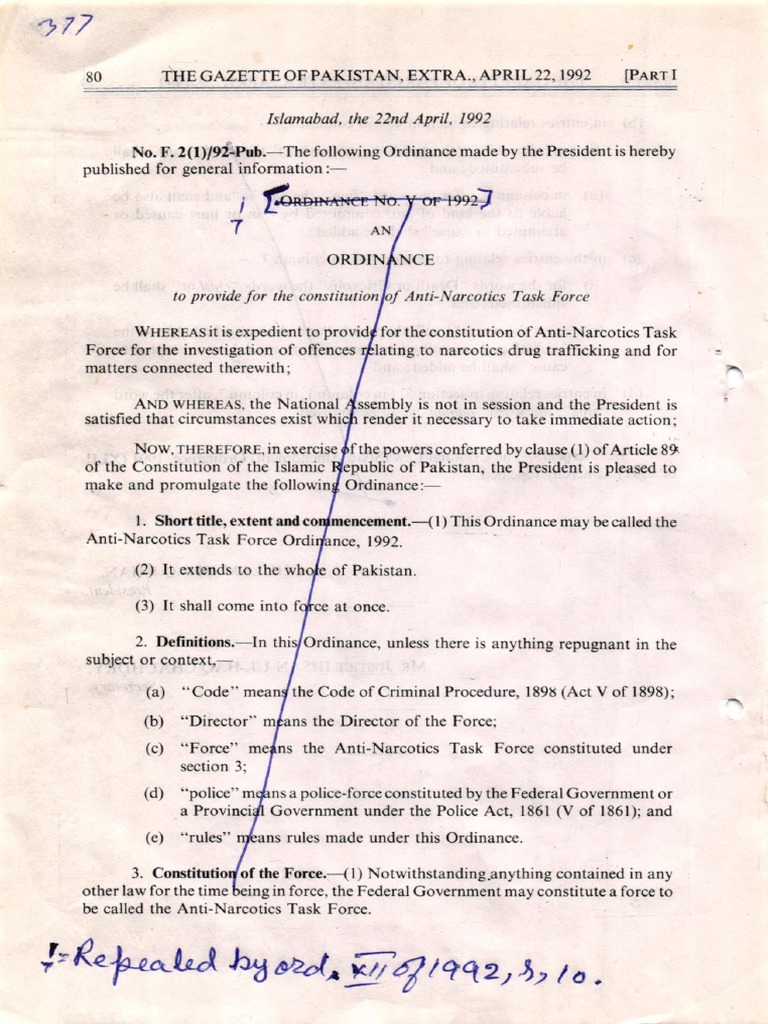 Anti-Narcotics Task Force Odinance 1992 | PDF | Law Enforcement | Crime ...