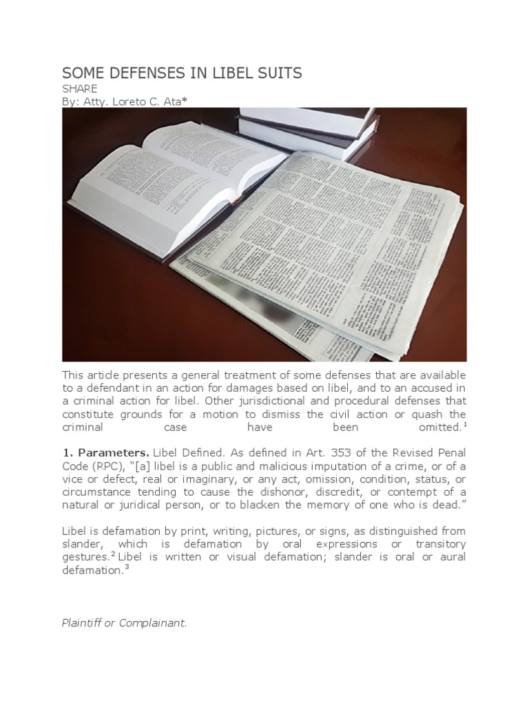 Some Defenses in Libel Suits | PDF | Defamation | Public Sphere