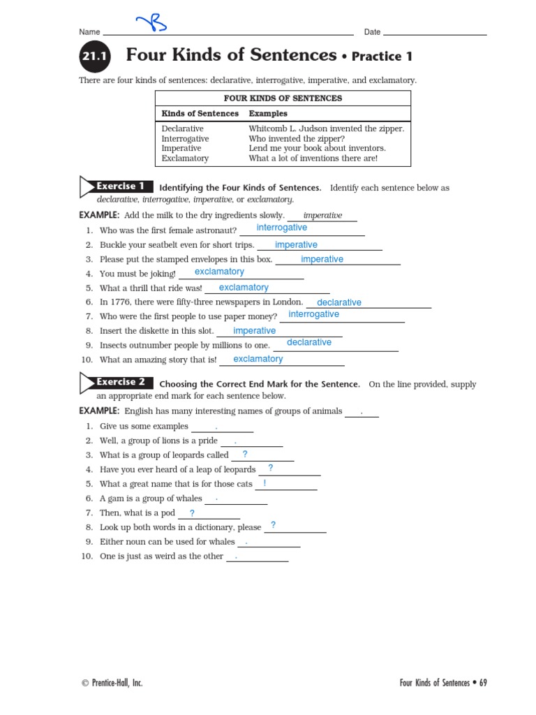 Four Kinds of Sentences | PDF | Sentence (Linguistics) | Linguistics