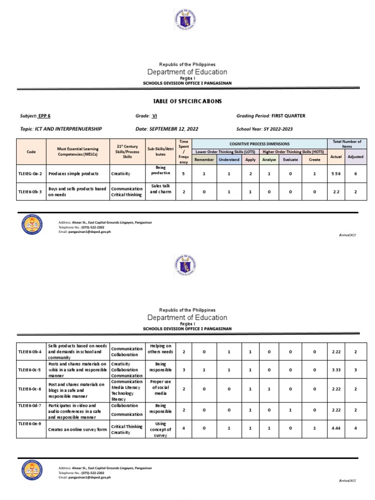EPP6 First Quarter Final | PDF | Communication | Spreadsheet