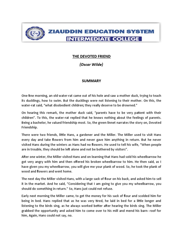 The Devoted Friend | PDF | The Happy Prince And Other Tales