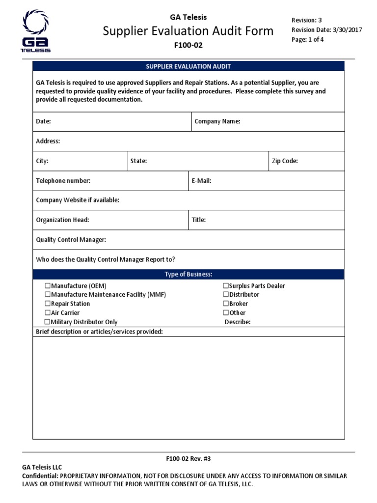 Vendor Supplier Evaluation Audit Form Template | PDF | Audit | Business