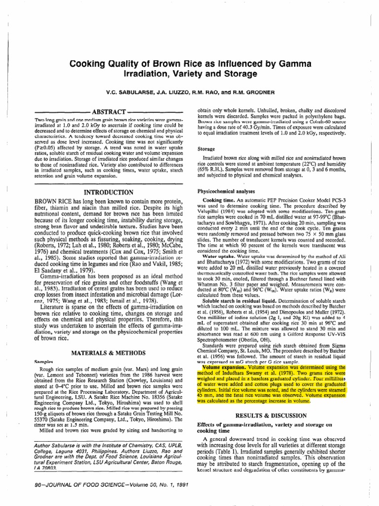 Cooking Quality of Brown Rice As Influenced by Gamma Irradiation ...