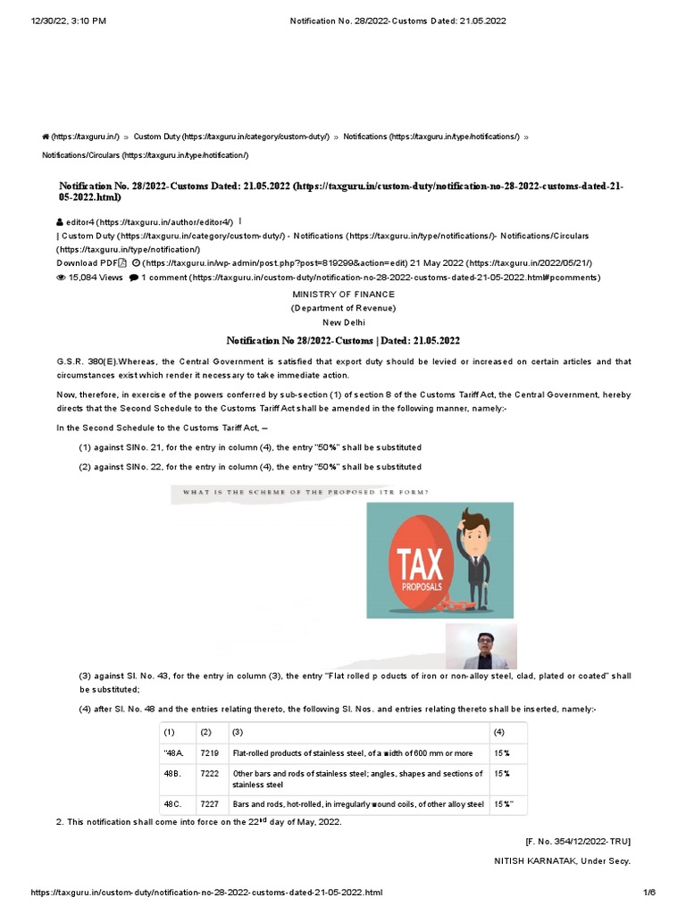 Notification No. 28 - 2022-Customs Dated - 21.05.2022 | PDF | Tariff ...
