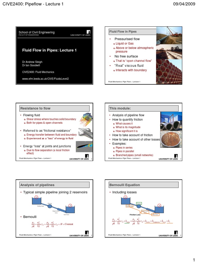 Pipe Flow Handout-Lecture1-7 | PDF | Fluid Dynamics | Viscosity