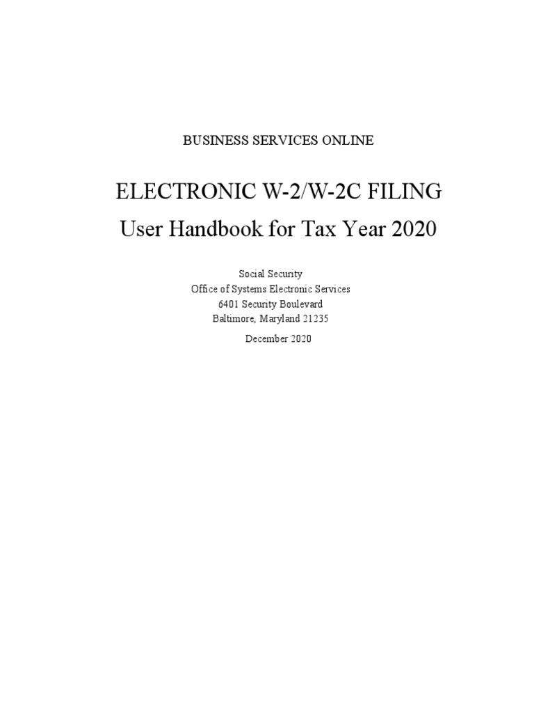 SS User Handbook Electronic W-2W-2C Filing | PDF | Irs Tax Forms | Http ...