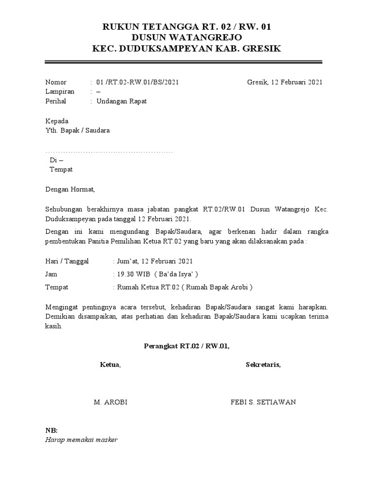Undangan Rapat Pergantian RT | PDF