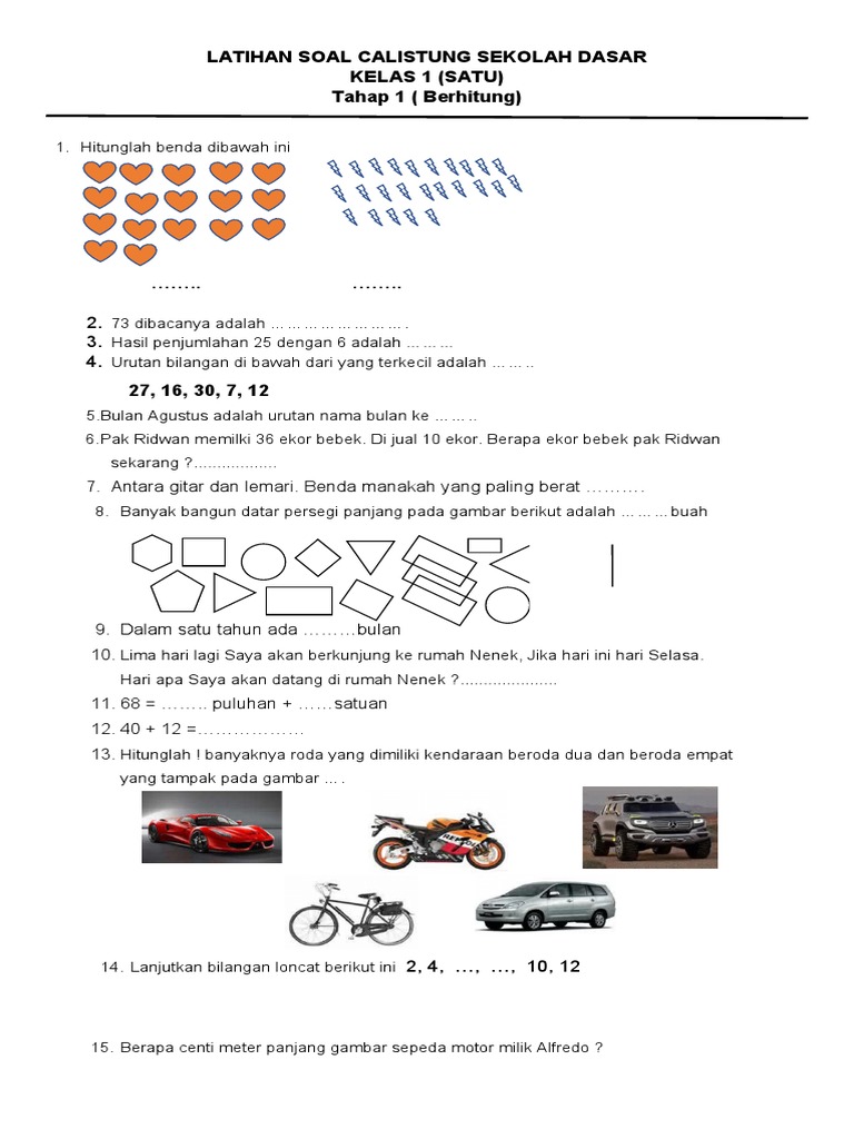 Latihan Soal Calistung Tahap 1 | PDF