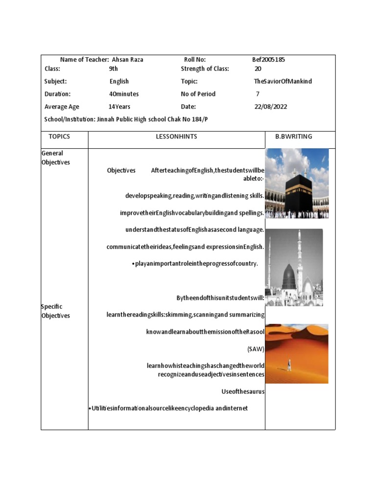 Ahsan Raza Lesson Plan | PDF | Linguistics | Communication