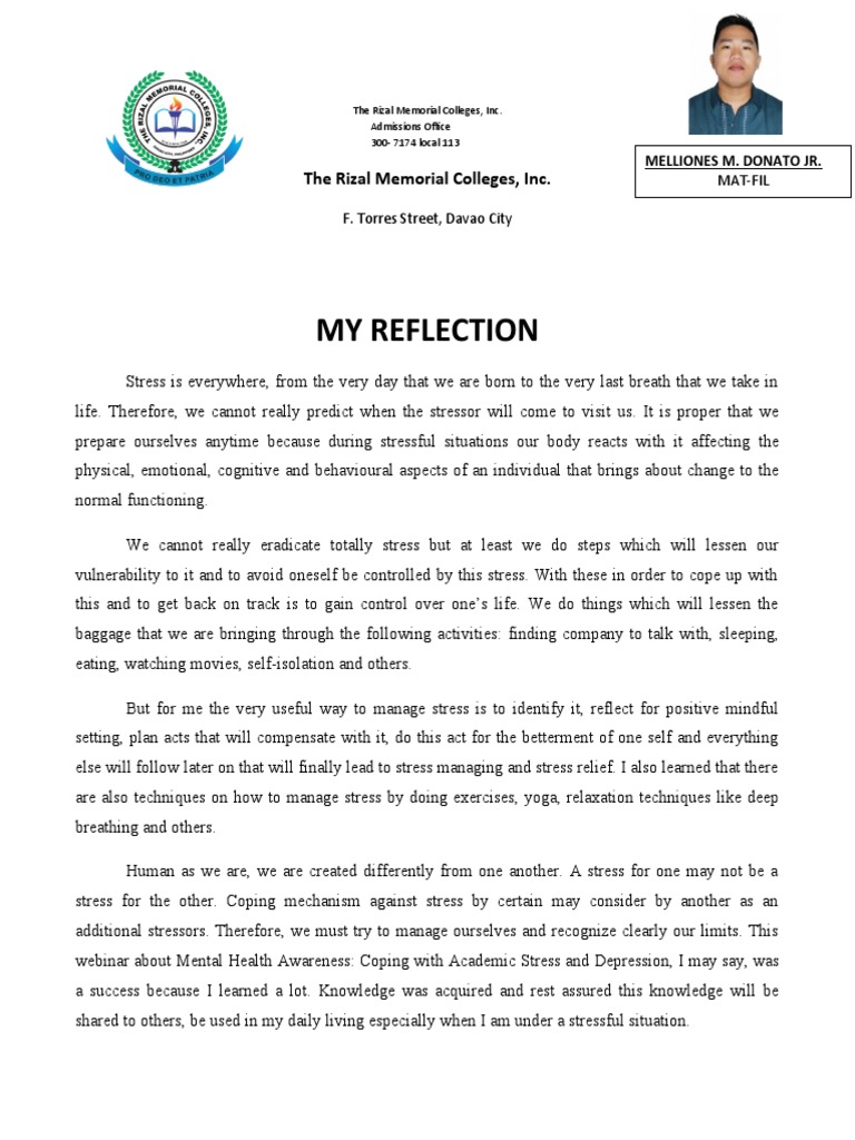 My Reflection | PDF | Stress (Biology) | Metaphysics Of Mind