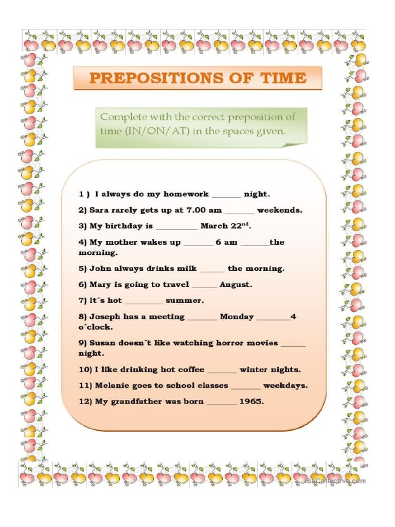 Preposition Time Sentences | PDF