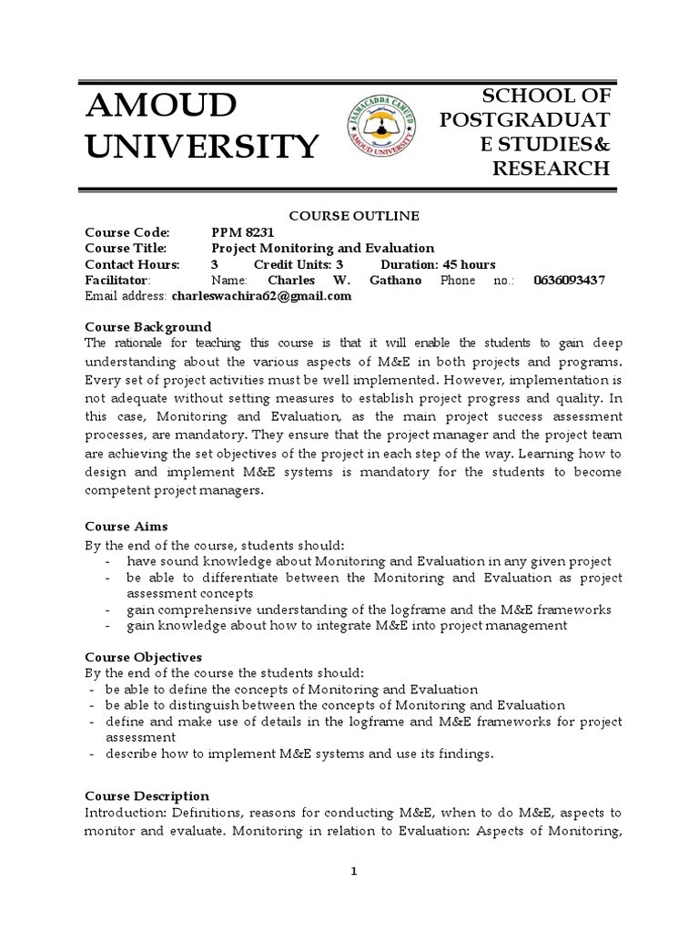 M and E-PPM 8231 Course Outline | PDF | Educational Assessment | Evaluation