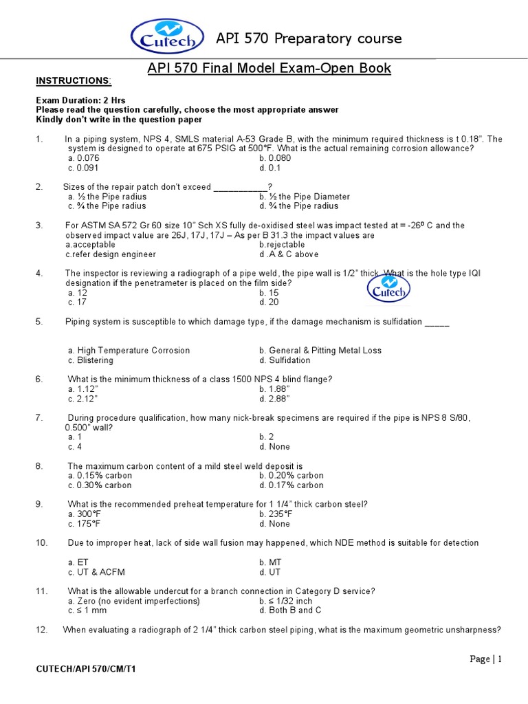 API 570-Final Model Exam-Open Book Without Answers | PDF | Pipe (Fluid ...