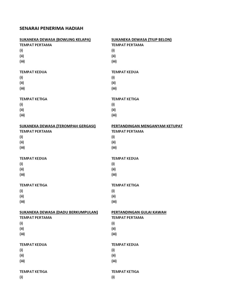 Senarai Penerima Hadiah Sukaneka | PDF