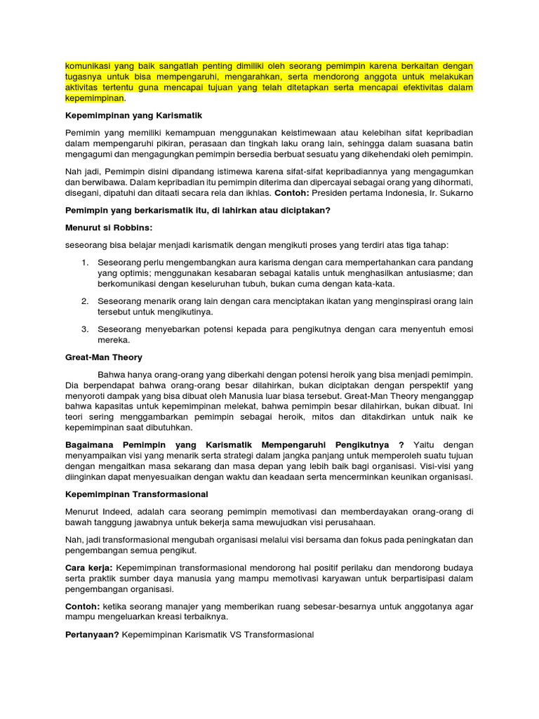 Kepemiminan Yang Karismatik Dan Transformasional | PDF | Pengembangan Diri