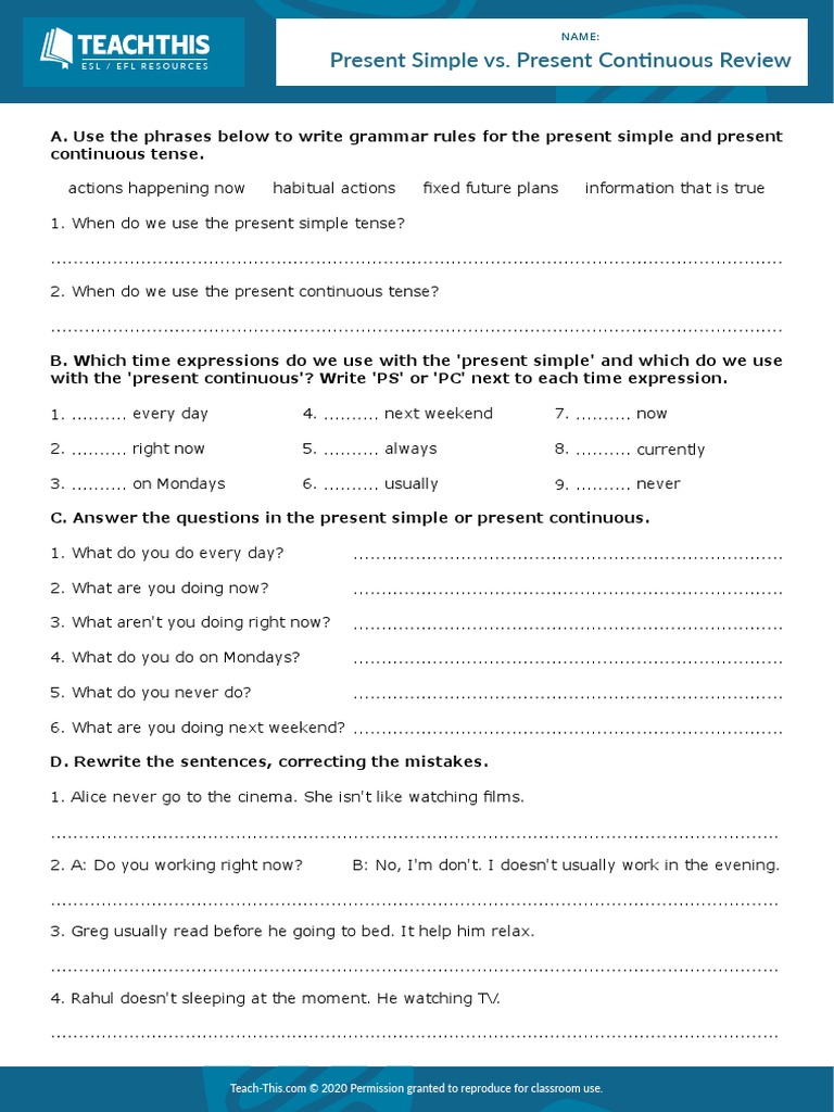 Present Simple Vs Present Continuous Interactive Review | PDF ...