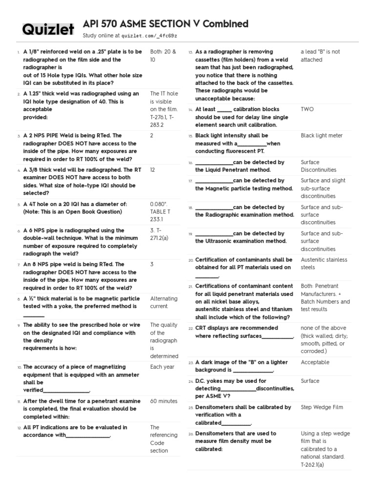 Quizlet Notes Asme V Pdf Nondestructive Testing Radiography