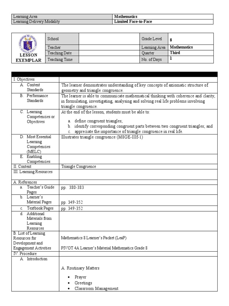 Lesson-Exemplar_COT1-1 | PDF | Triangle | Teaching Method