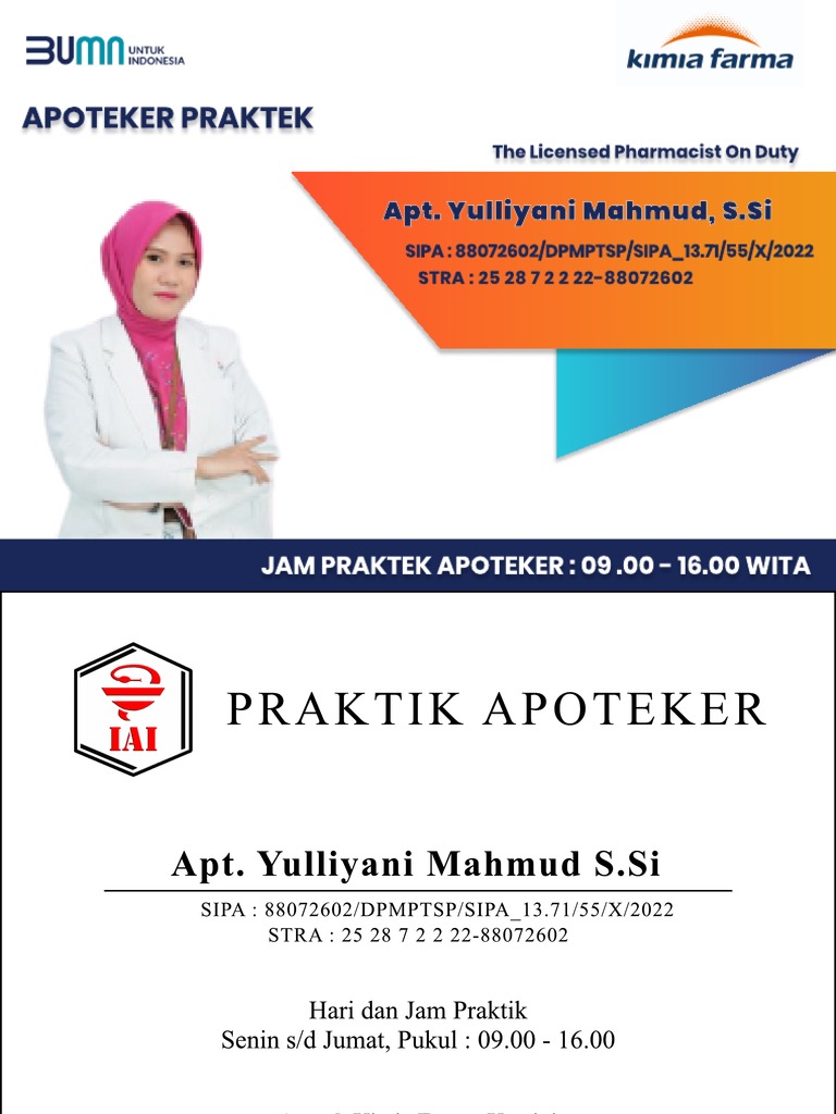 Licensed Pharmacist On Duty at Apotek Kimia Farma Kartini | PDF