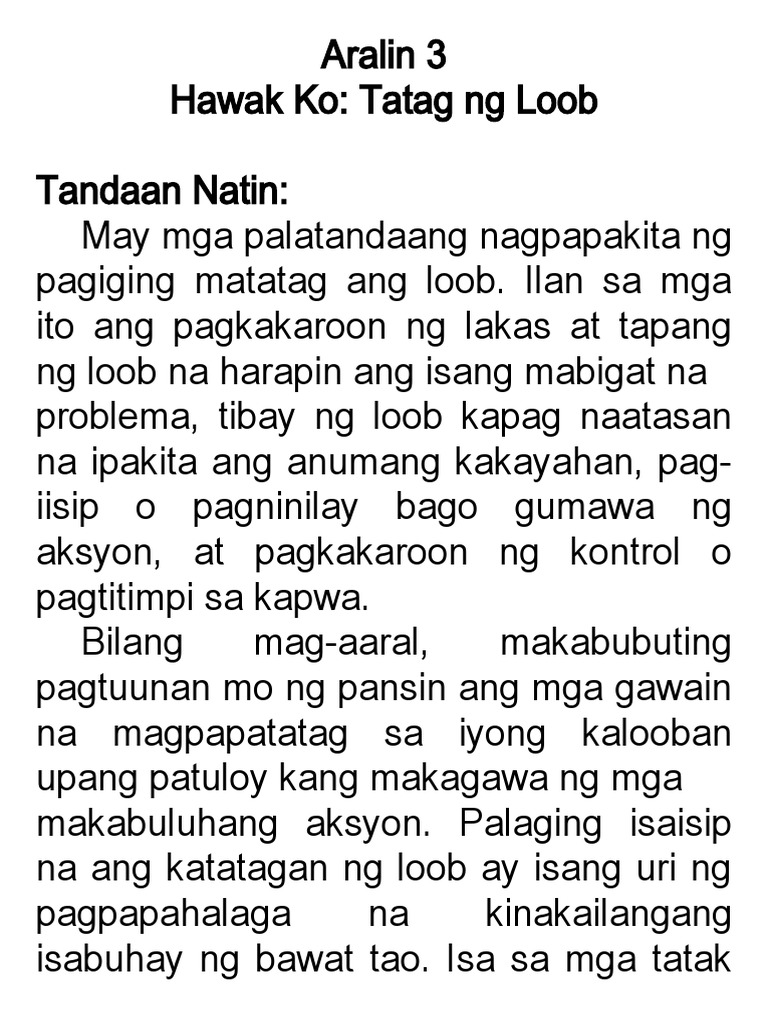 Aralin 3-ESP Lesson | PDF