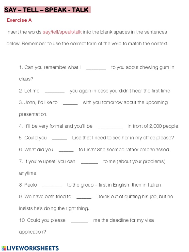 Say/tell/speak/talk | PDF