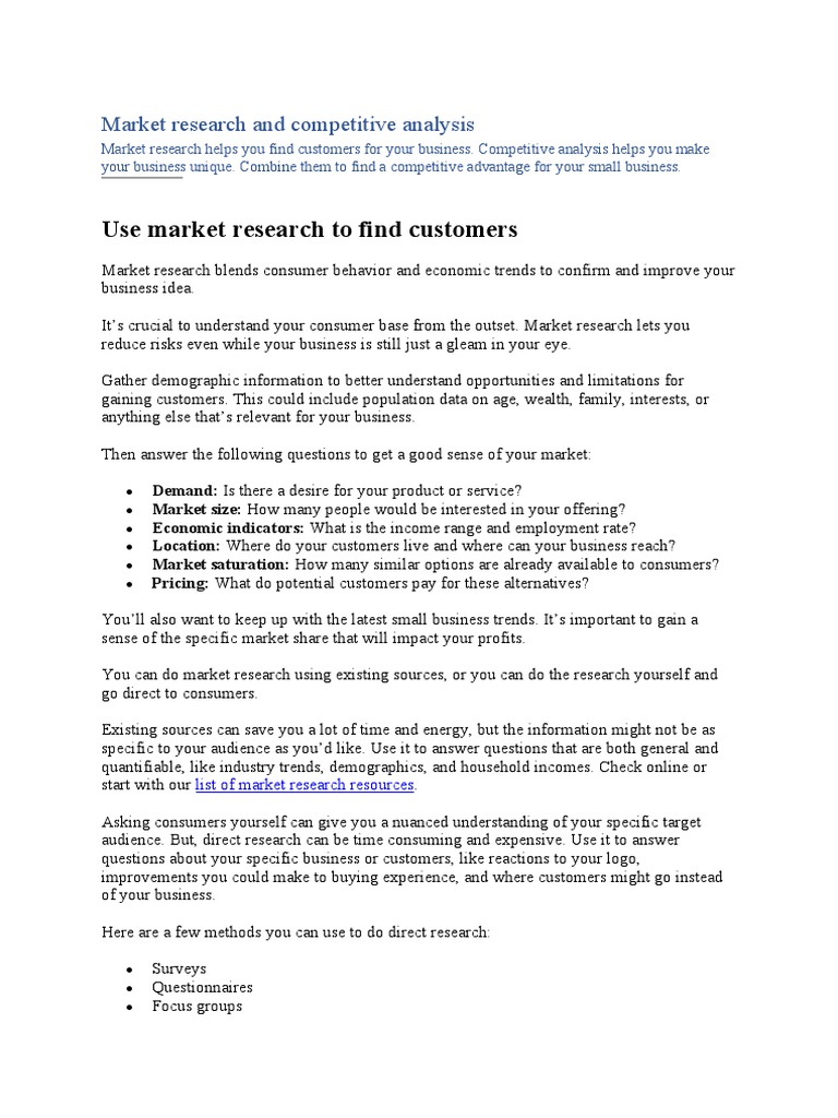 Market Research and Competitive Analysis | PDF | Marketing Research ...