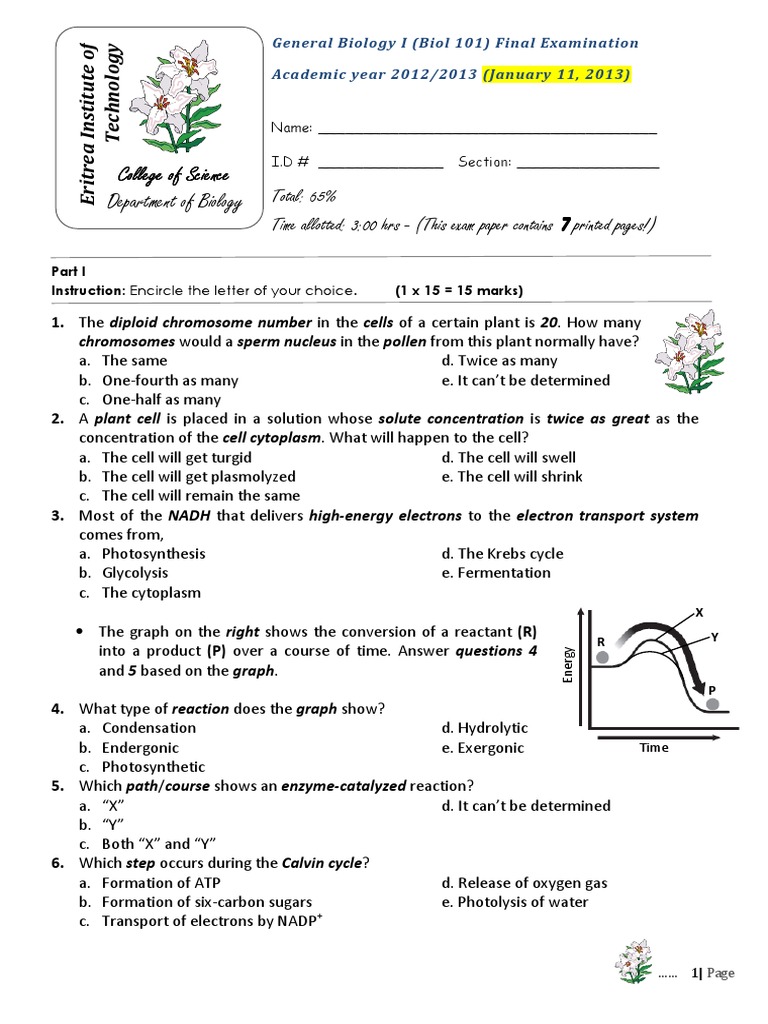 General Bio I - Final Exam - 2013 | PDF | Photosynthesis | Cell (Biology)