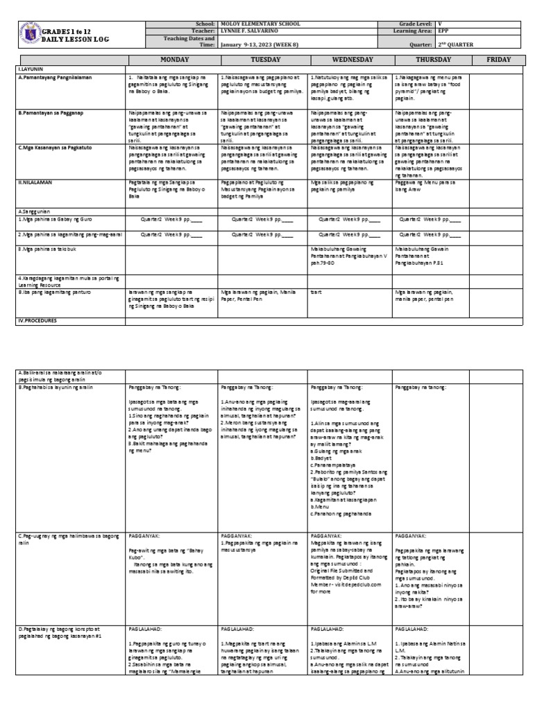 DLL - Epp 5 - Q2 - W9 | PDF