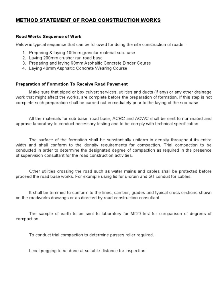 Method Statement of Road Construction Works - MBPJ | PDF | Concrete | Road