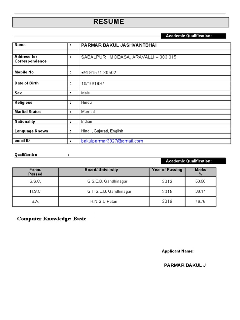 Resume of Bakul J. Parmar | PDF
