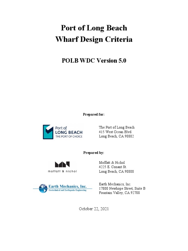 Long Beach Wharf Design Criteria 5.0 | PDF | Geotechnical Engineering ...