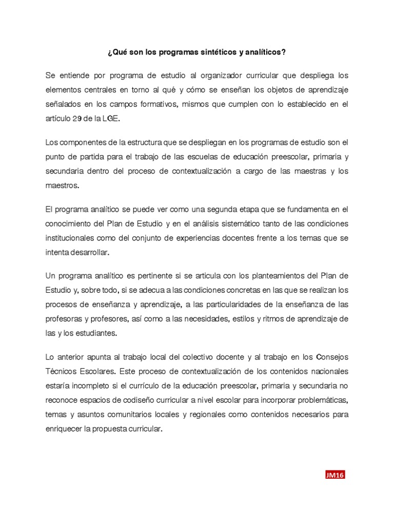 Qué Son Los Programas Sintéticos Y Analíticos Pdf Método De