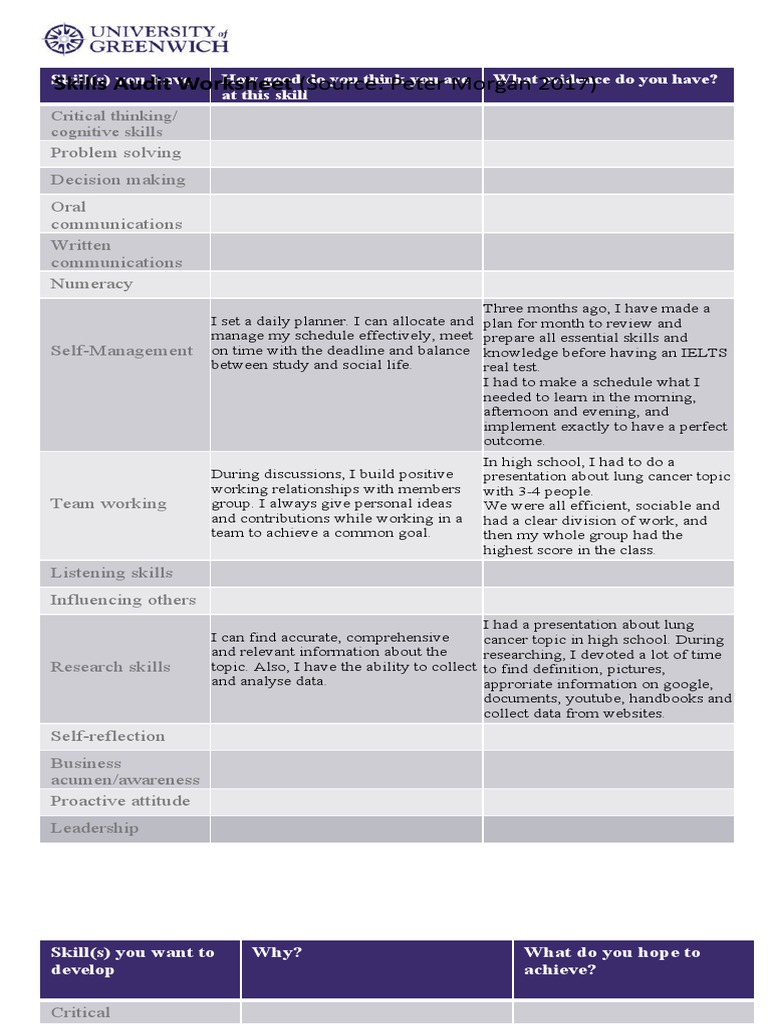 Skills Audit Worksheet | PDF | Decision Making | Thought