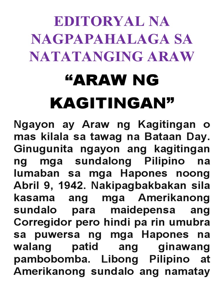 Editoryal Na Nagpapahalaga Sa Natatanging Araw | PDF